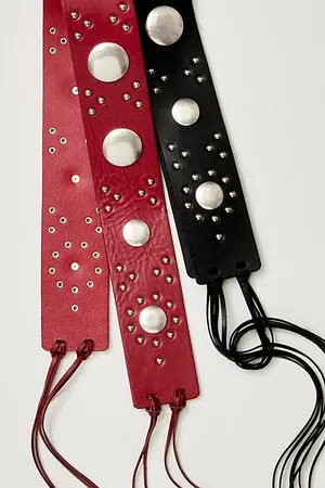 Free People Leda Studded Leather Wrap Belt With Fringe