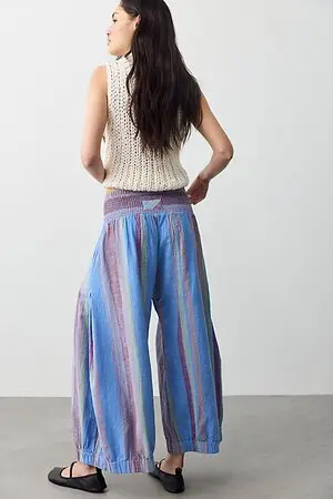 Free People Can't Hide Wide-leg Pull-on Harem Pants - Blue Combo
