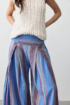 Free People Can't Hide Wide-leg Pull-on Harem Pants - Blue Combo