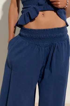 Free People Strapless Smocked Bodice Top And Wide-leg Pant Set - Poseidon