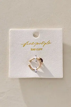 Free People Hammered Metal Ear Cuff With Stone Pendant