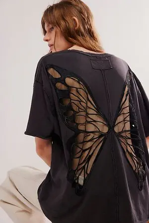 TRICIA FIX Oversized Butterfly Cut-out T-shirt - Black