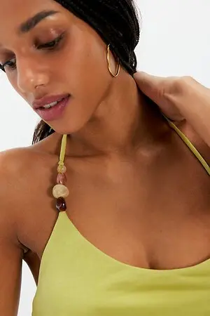 Free People Toni Beaded Halter Neck Tank Top - Light Pear