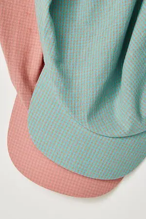 Free People Gingham Baseball Cap With Attached Scarf - Teal Combo