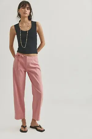 Free People Amelia Solid Tie Trousers - Lychee Blush