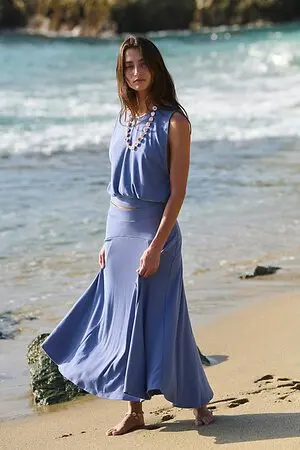 Free People Ribbed V-Neck Tank And A-Line Maxi Skirt Set Rainfall