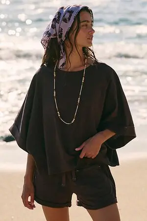 Free People Oversized Tee And Relaxed Shorts Set - Fudge