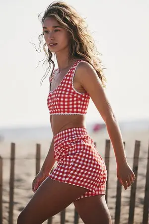 HAMMIES Cabana Boyshort Swim Trunks - Red Gingham