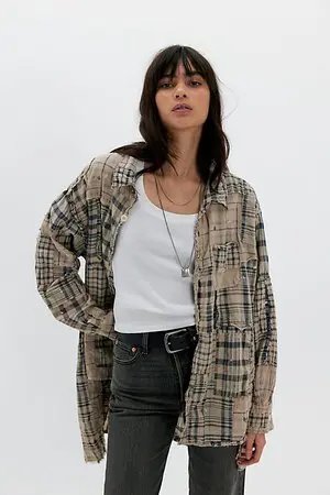 MAGNOLIA PEARL Patchwork Adison Workshirt - Grey Pattern