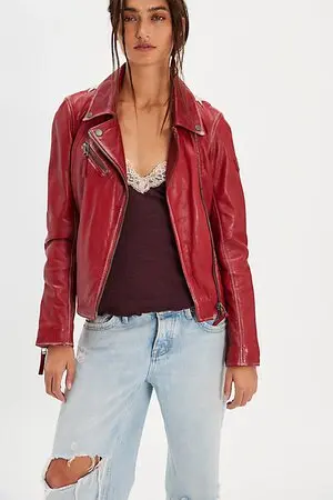MAURITIUS LEATHER Christy Leather Moto Jacket - Red