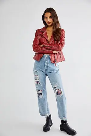 MAURITIUS LEATHER Christy Leather Moto Jacket - Red