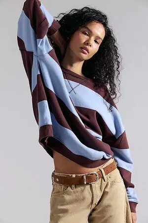 We The Free Classic Striped Oversized Crewneck - Periwinkle Combo