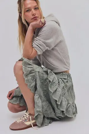 MAGNOLIA PEARL Eyelet Maxi Skirt - Grey