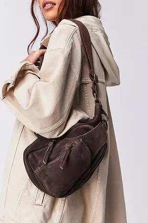 FP COLLECTION Hudson Suede Sling Bag - Chocolate