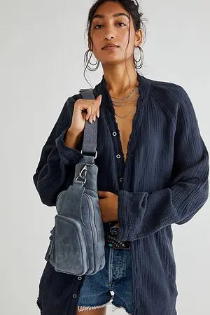 FP COLLECTION Hudson Suede Sling Bag - Slate
