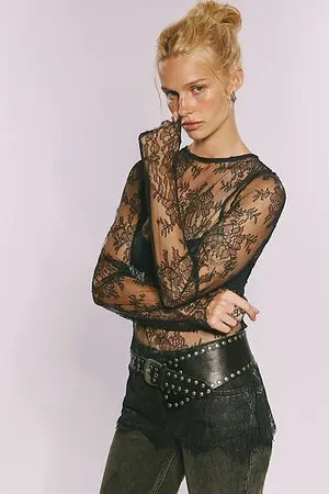 INTIMATELY Long-sleeve Lace Top With Cut-out Detail