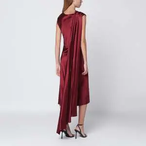 Max Mara Raspberry Silk Satin Cape Dress - Red