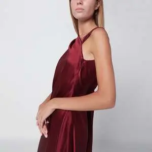 Max Mara Raspberry Silk Satin Cape Dress - Red
