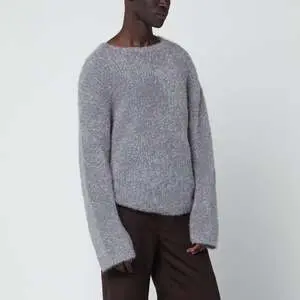 Séfr Jermaine Bouclé Yarn Crew Neck Sweater - Grey