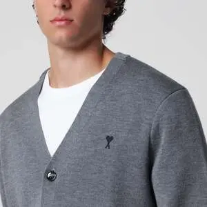 AMI Paris Wool Cardigan With De Coeur Embroidery