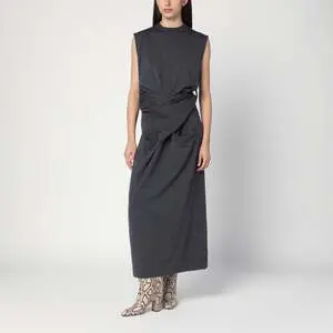 JIL SANDER Wool Midi Dress With Crossover Detail - Grey
