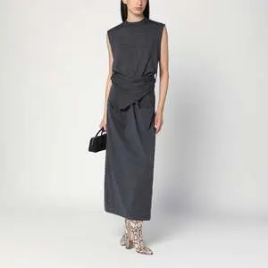 JIL SANDER Wool Midi Dress With Crossover Detail - Grey