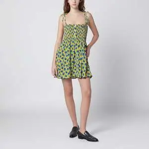 Miu Miu Floral Silk Mini Dress - Yellow