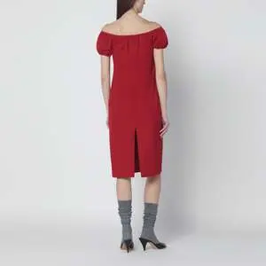 Miu Miu Off-the-shoulder Midi Dress With Logo Detail