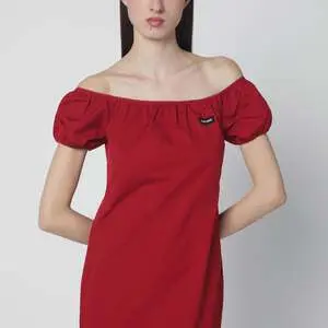 Miu Miu Off-the-shoulder Midi Dress With Logo Detail
