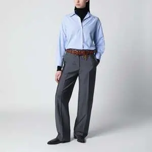 Miu Miu Charcoal Virgin Wool Blend Trousers - Grey