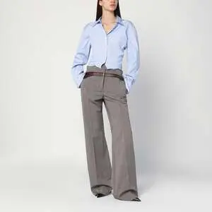 Prada Wool Blend Wide Leg Trousers With Printed Belt - Brown