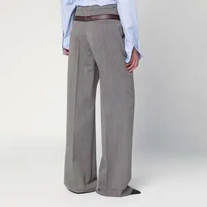 Prada Wool Blend Wide Leg Trousers With Printed Belt - Brown