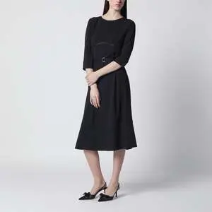 Prada Silk-blend Crewneck Dress With Adjustable Belt - Black