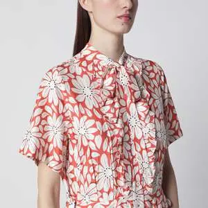 Prada Viscose Floral Print Shirt Dress - Red