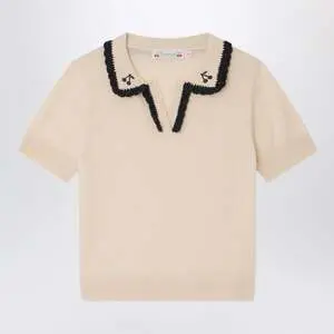 BONPOINT Bonpoint Ecru Wool And Cotton Blend Sweater With Embroidered Cherries