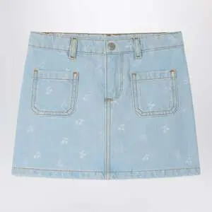 Bonpoint Jacquard Cherry Denim Skirt - Light Blue