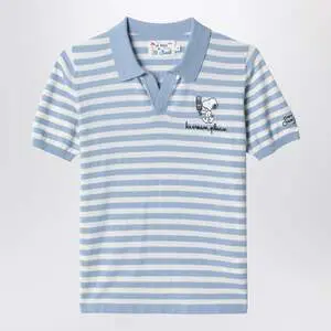 MC2 SAINT BARTH Striped Polo With Snoopy Embroidery - Light Blue