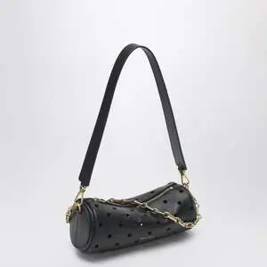Manu Atelier Mini Cylinder Bag In Perforated Leather - Black