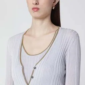 ROBERTO COLLINA Lilac Viscose Knit Cardigan With Gold Trim