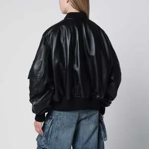 Attico Anja Leather Bomber Jacket - Black