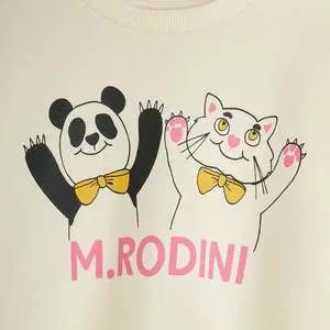 MINI RODINI Organic Cotton Panda And Cat Print Sweatshirt
