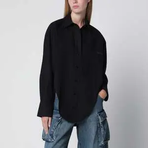 Attico Cotton Shirt With Embroidered Logo - Black