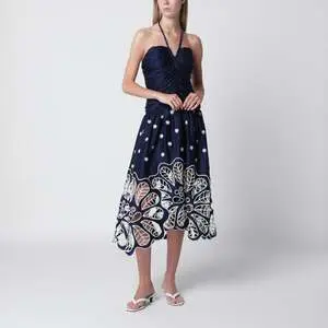 Farm Rio Navy Richelieu Embroidered Midi Dress - Blue