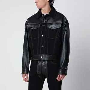 Versace Denim And Leather Bomber Jacket - Black