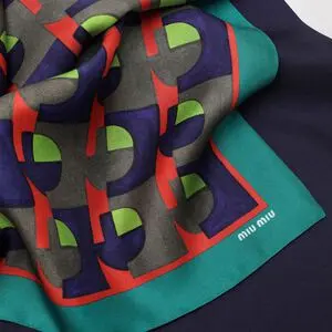 Miu Miu Printed Silk Twill Scarf Absinthe/begonia