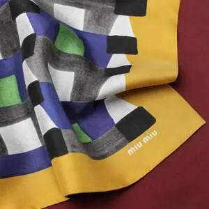 Miu Miu Printed Silk Twill Scarf Indigo/mustard