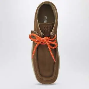 Miu Miu Suede Platform Ankle Boots With Orange Laces - Brown