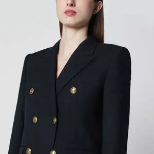 Saint Laurent Double-breasted Virgin Wool Gabardine Jacket In Navy