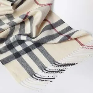 Burberry Check Cashmere Scarf In Stone - Grey