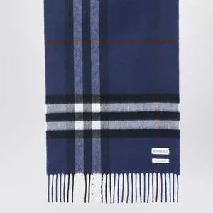 Burberry Cashmere Scarf With A Checked Pattern - Blue